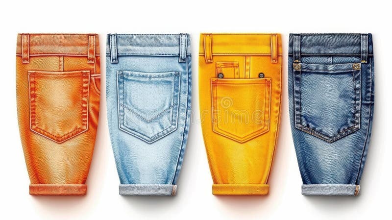 Unique Collection of Jeans Pockets Isolated on White Background Stock ...