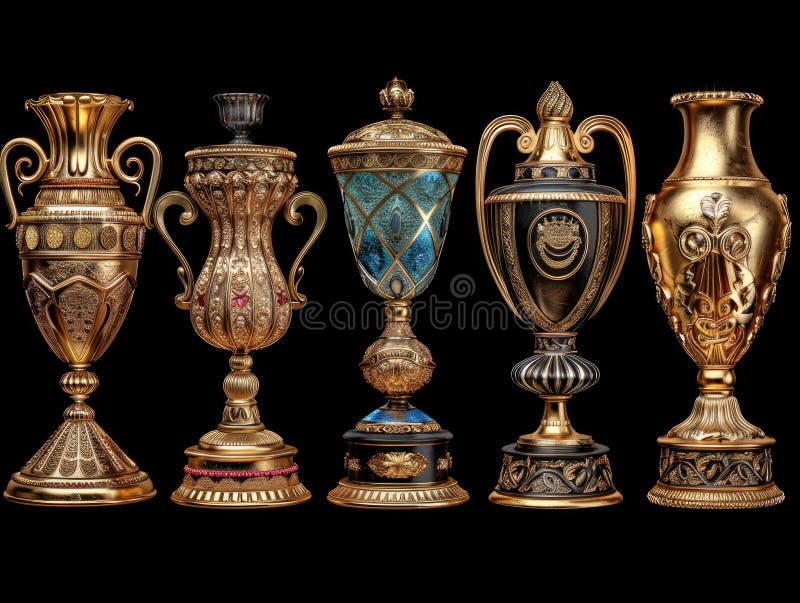 Unique Collection of Prize Cups of Varying Shapes and Sizes, Elegantly ...