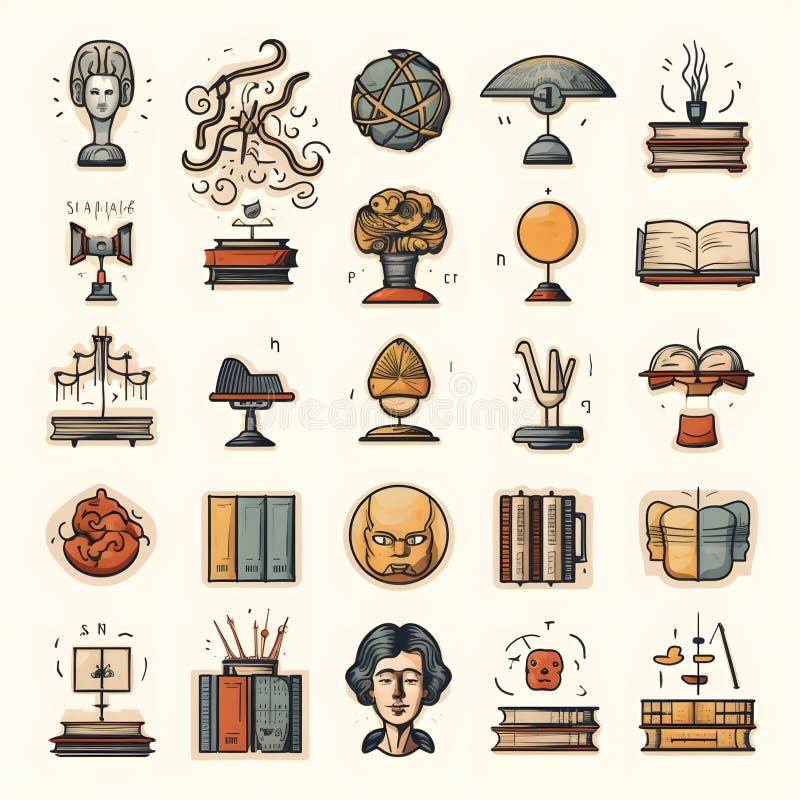 Unique Collection of Vintage-style Illustrations Representing Knowledge ...