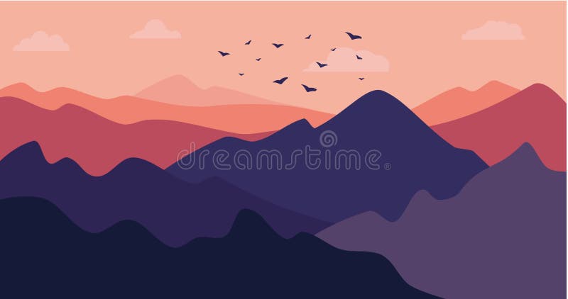Panorama Color Bird Mountain Cloud Tree Background Animation Stock ...