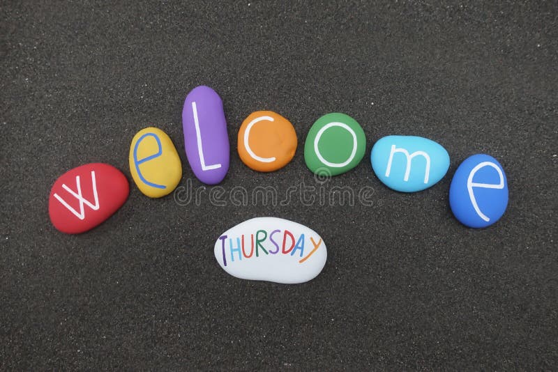 Welcome Text on a Wood with Many Colored Stones Over a Bricks Road ...