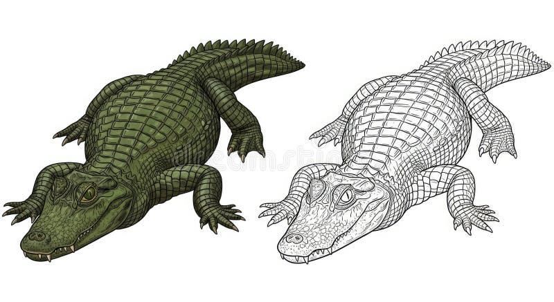 Spectacled Caiman Dual-Style Coloring Page with Realistic Color and ...