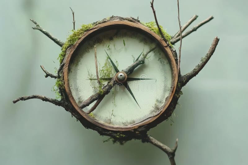 Creative Broken Compass with Tree Branches As Needles Lost in a Forest ...