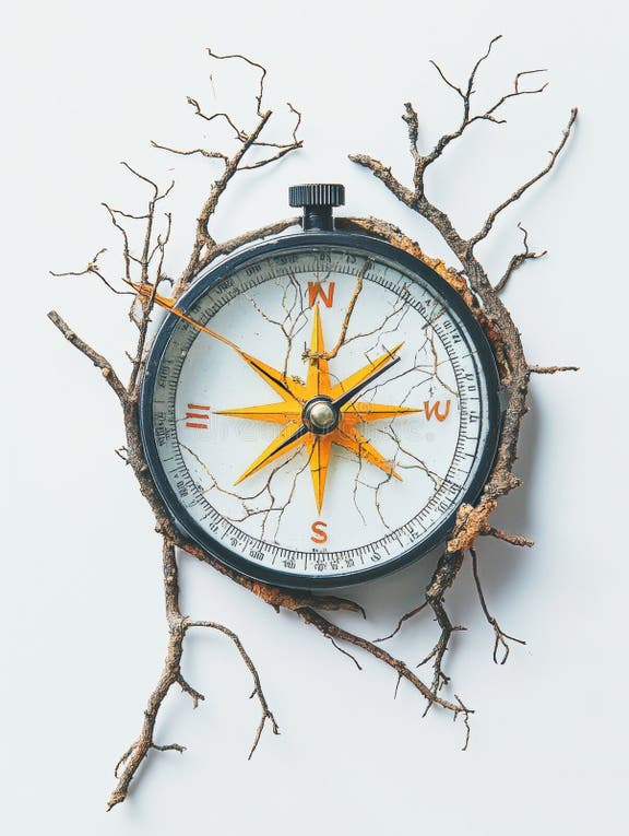 Creative Broken Compass Formed with Tree Branches, Embodying the Theme ...