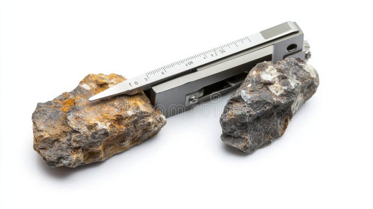 A Unique Composition Featuring a Metallic Caliper and Two Rocks Sets ...