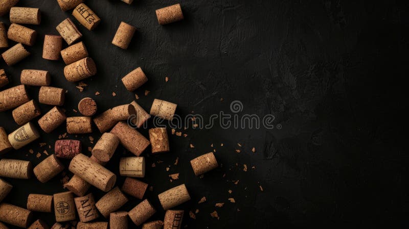 Collection of Wine Corks on a Dark Background with Scattered Crumbs ...