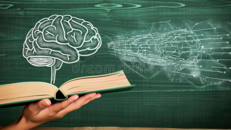 Unique Conceptual Art Collage of Hands Holding a Book with a Brain Full ...