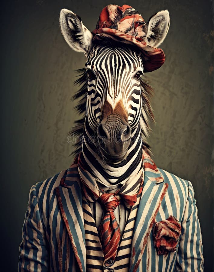 A Zebra Head Fused with Human Attire Stock Illustration - Illustration ...