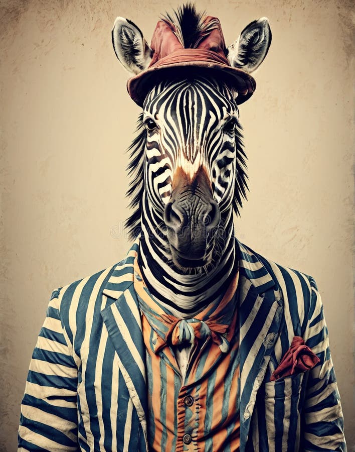 A Zebra Head Fused with Human Attire Stock Illustration - Illustration ...