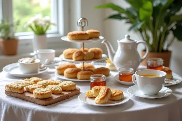 Unique Cream Tea Spread stock illustration. Illustration of scone ...