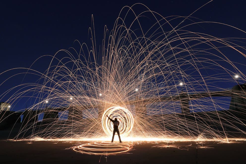 Unique Creative Light Painting with Fire and Tube Lighting Stock Image ...