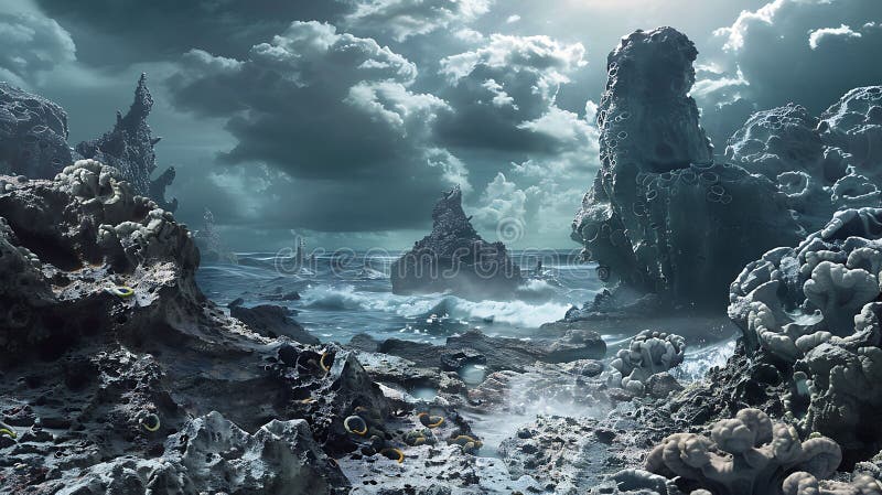 Unique Creatures and Rock Formations Stock Illustration - Illustration ...