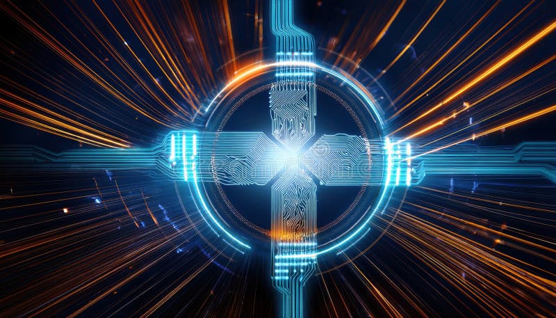 Unique Cross Made of Lines Representing a Quantum Computing Core with ...
