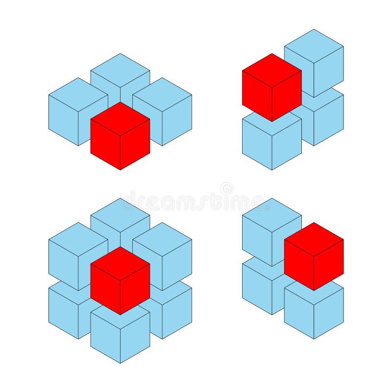 One Point Perspective Line Drawings. Vector Set of Cubes and ...