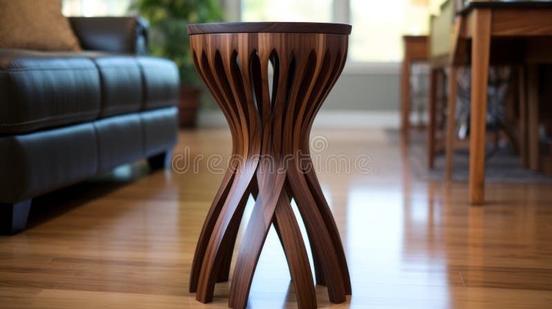 Unique Curved Design Mahogany End Table with Sustainable and Optical ...