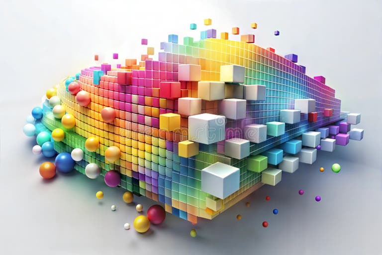 A Unique 3D Rendering of a Colorful Cube Composed of Smaller Cubes and ...