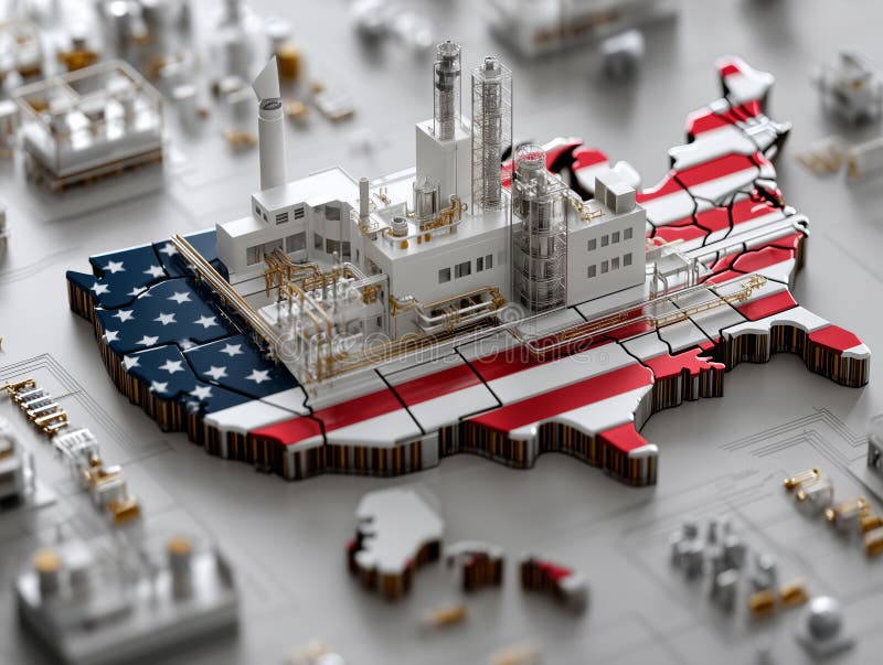 Unique 3D Representation of the USA with Industrial Features and Flag ...