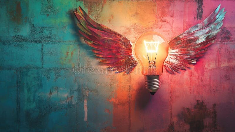 Light Bulb with Wings on Wall Stock Image - Image of creative, unusual ...