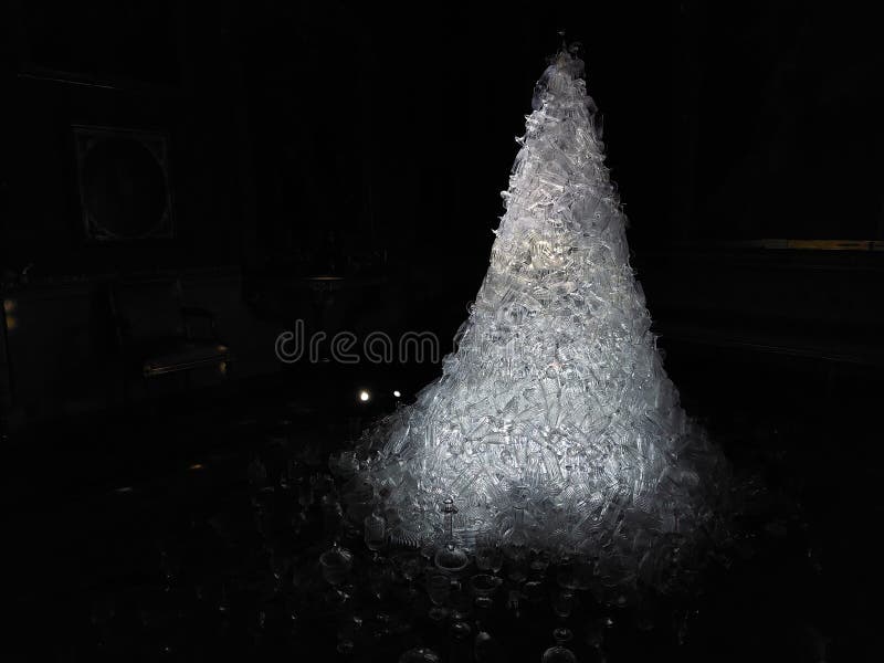 A Unique Design Christmas Tree Made Out of Glasses Stock Image - Image ...