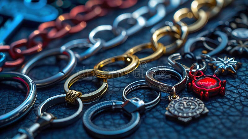 Closeup of Keychains and Charms on a Dark Background Stock Photo ...