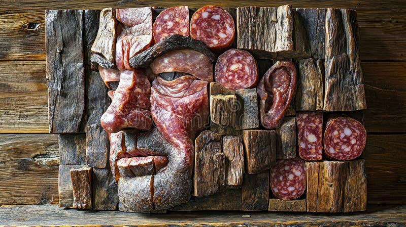 Unique Display Showcases Face Artfully Composed of Cured Meats. Thin ...