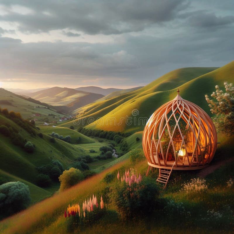 A Unique, Dome-shaped Wooden Structure Situated on a Hillside ...