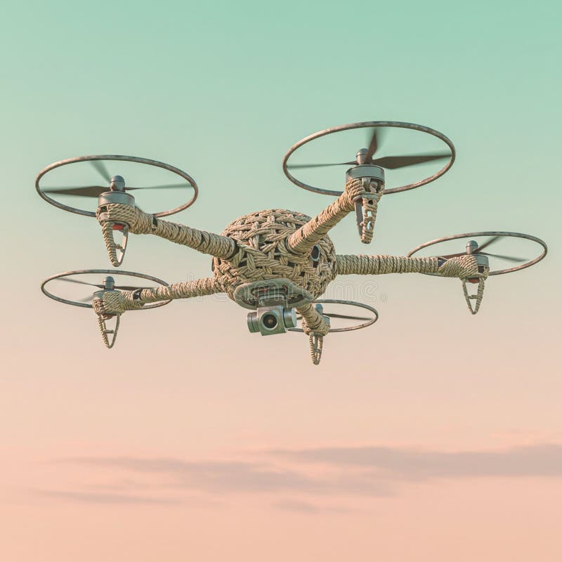A Unique Drone in Flight Features a Woven Wicker Texture, Giving it an ...