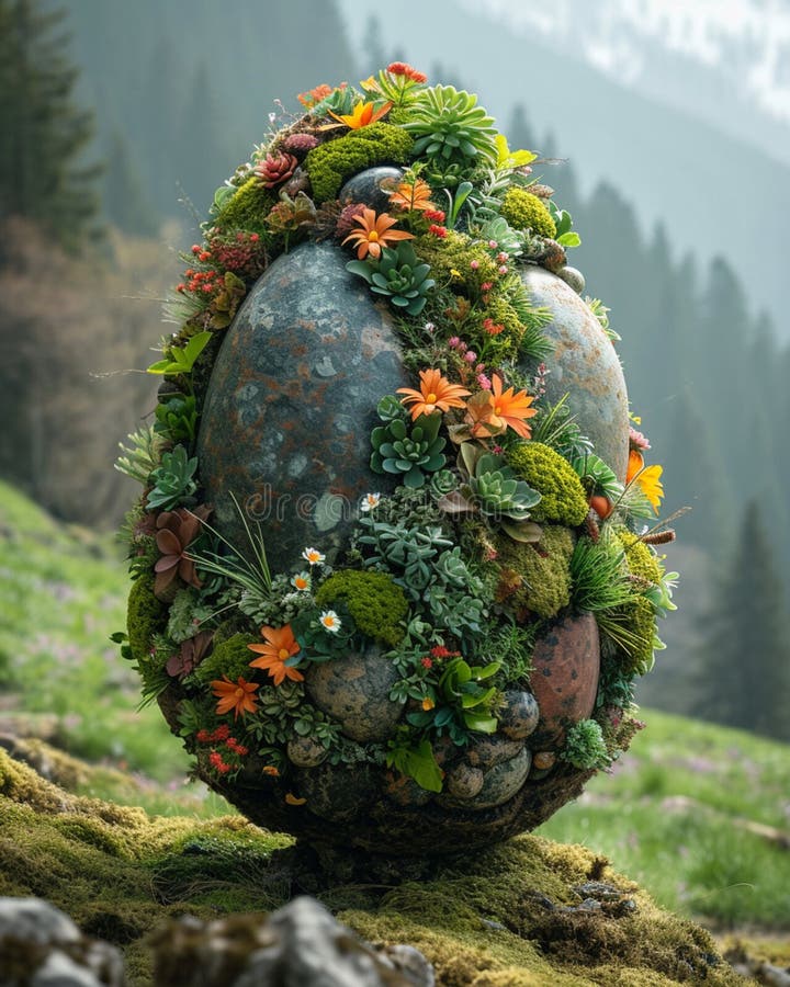 Unique Easter Landscape: Large Easter Egg Created with Seedlings and ...