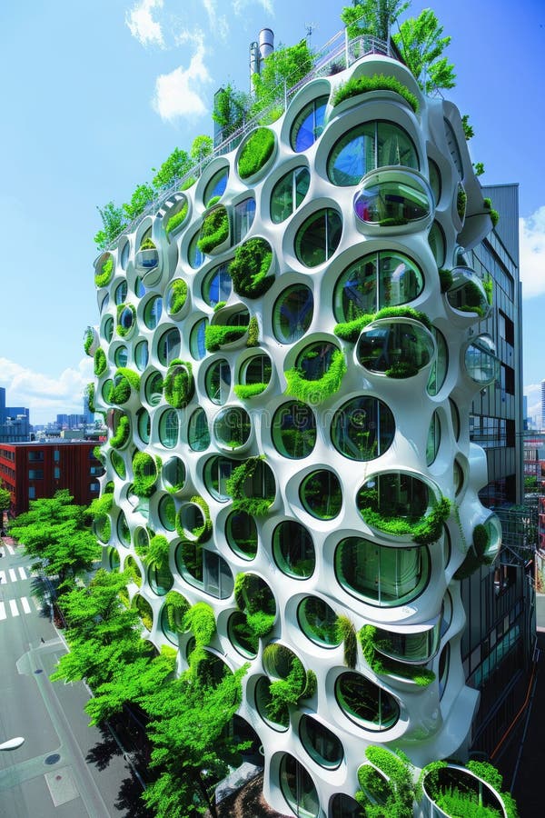 Unique Eco-friendly Building with Circular Windows and Lush Greenery ...