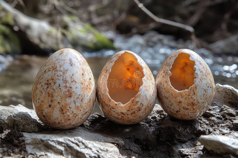 Unique Egg Shells Found Near a Serene Stream Stock Photo - Image of ...