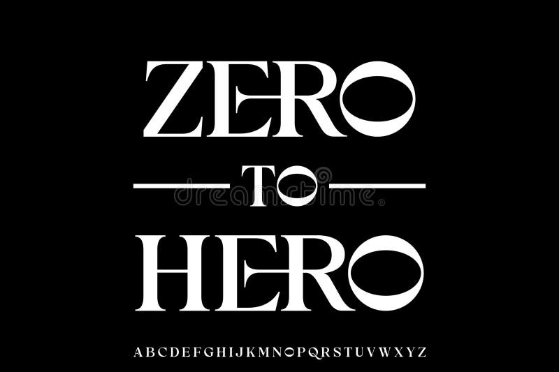 Unique Elegant Serif Alphabet Display Font Vector. Zero To Hero ...