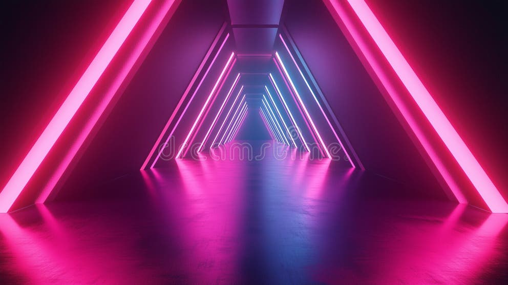 Unique Endless Hallway of Triangular Prisms Illuminated with Vibrant ...