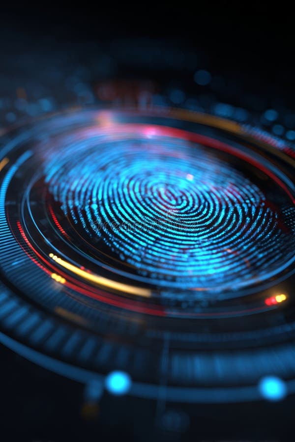Unique Fingerprint Displayed on a High-tech Digital Interface ...