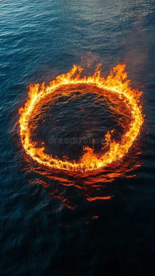 Unique Fire Ring Formation on Water Surface during Evening Hours Stock ...