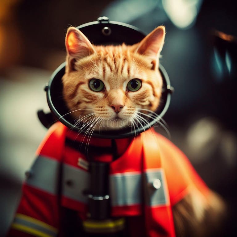 Firefighter Cat Character Design Illustration Background Stock ...