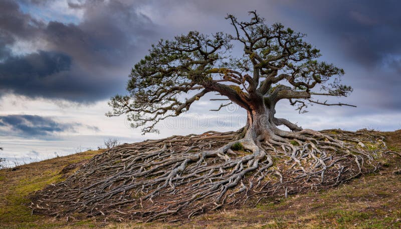 Unique Firefly Surrealism with Trees and Intricate Roots Against a ...