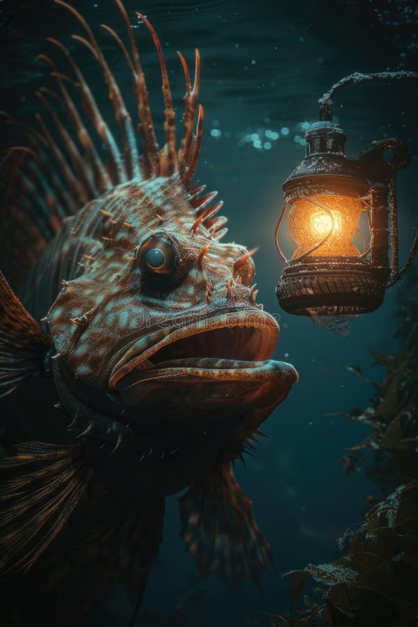 A Unique Fish Holding a Glowing Lantern, Perfect for Creative Projects ...