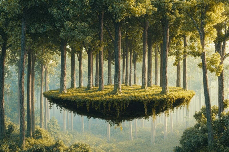 Floating Forest with Lush Greenery in a Serene Morning Atmosphere Stock ...