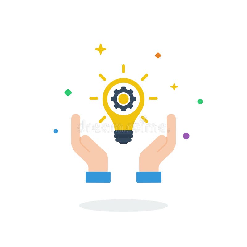 Unique Flying Hand Idea Gear Innovation Flat Badge Icon Vector for ...