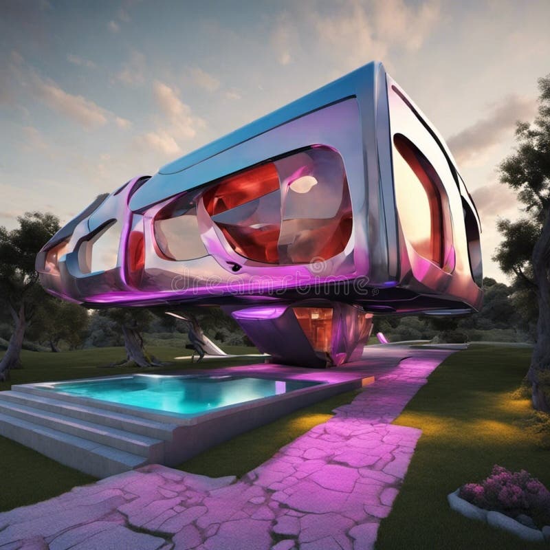 Futuristic House in Unity with Nature Stock Illustration - Illustration ...