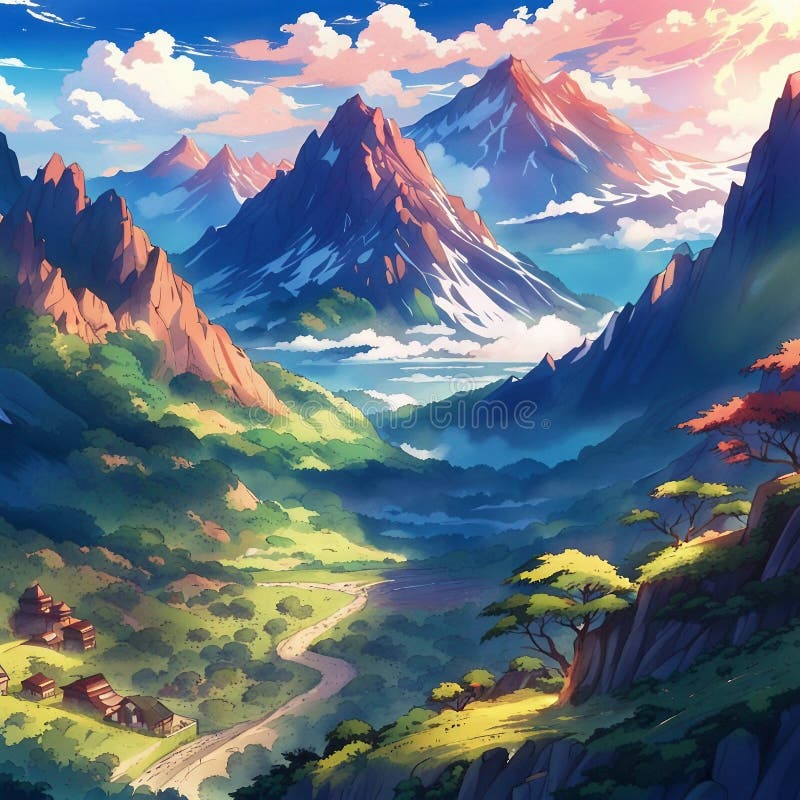 Fresh Natural Landscape Mountains Lake and Trees Landscape Background ...