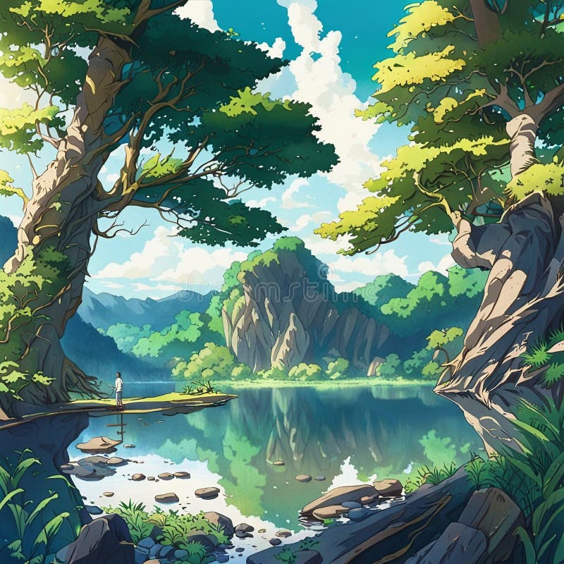 Fresh Natural Landscape Mountains Lake and Trees Landscape Background ...