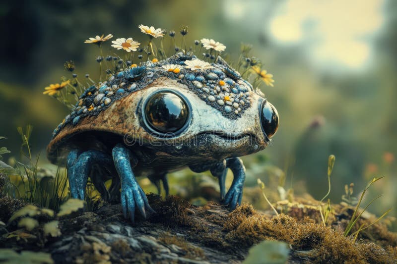 Unique Frog with Flowers on Its Back Resting in a Vibrant Forest ...