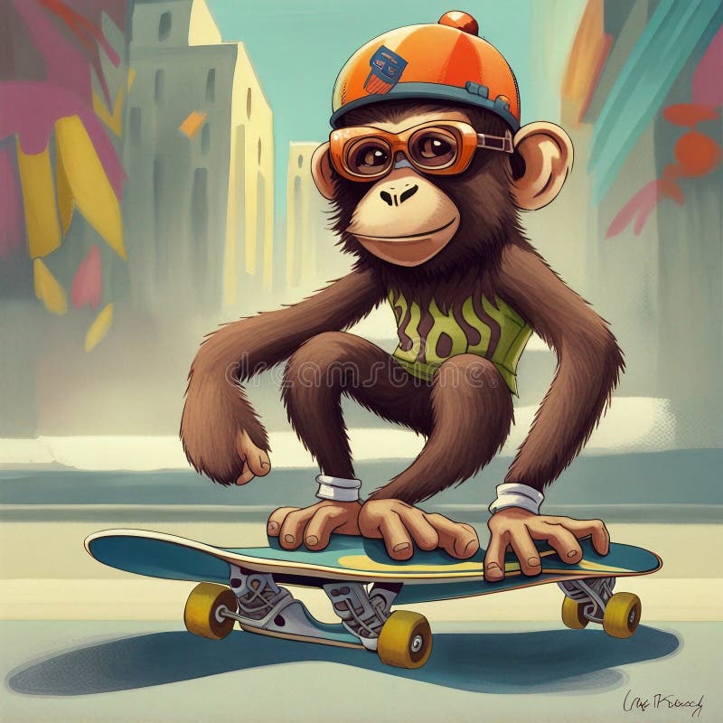 Funky Monkey Skater Illustration Background Stock Illustration ...