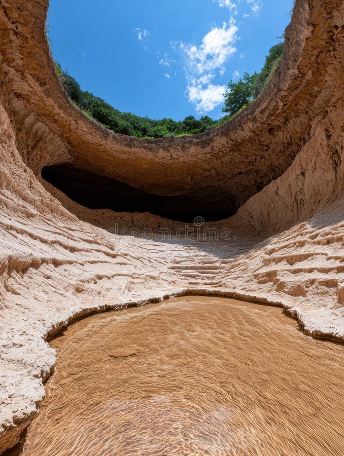 A Unique Geological Formation with a Pool of Water at the Bottom. Stock ...