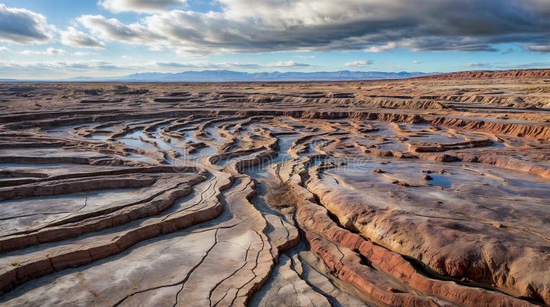 Unique Geological Formations in a Desert Landscape with Winding Rivers ...