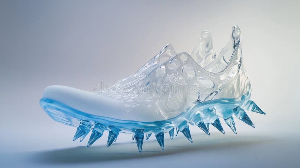 A Unique Glass Artwork Featuring a Shoe with Spikes Stock Photo - Image ...