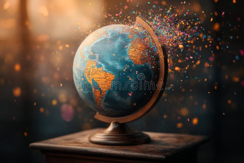 A Vibrant Globe with Colorful Particles Bursting Outward. this Artistic ...