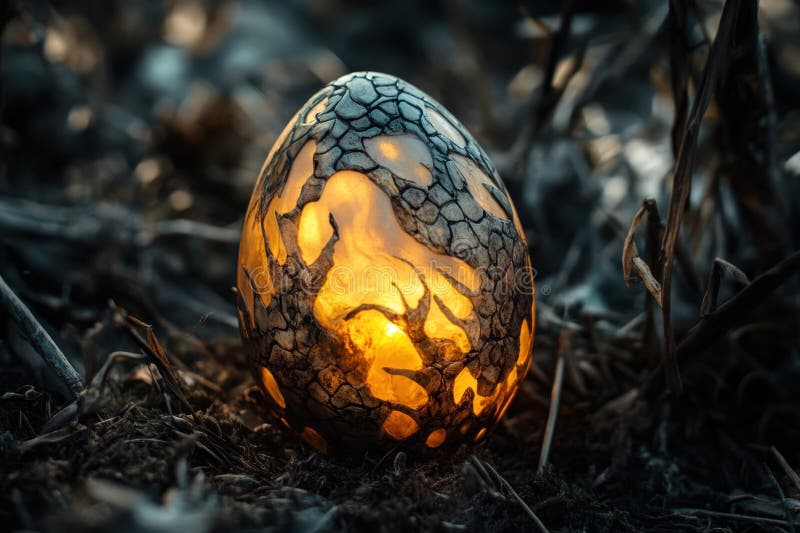 Unique Glowing Egg Resting in a Dark, Natural Setting during Twilight ...