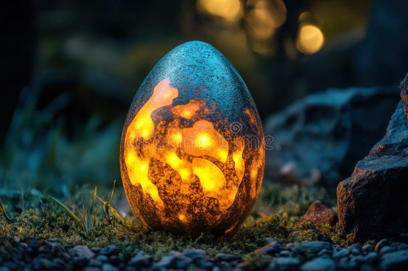 Unique Glowing Egg-shaped Sculpture Illuminated in a Natural Setting at ...